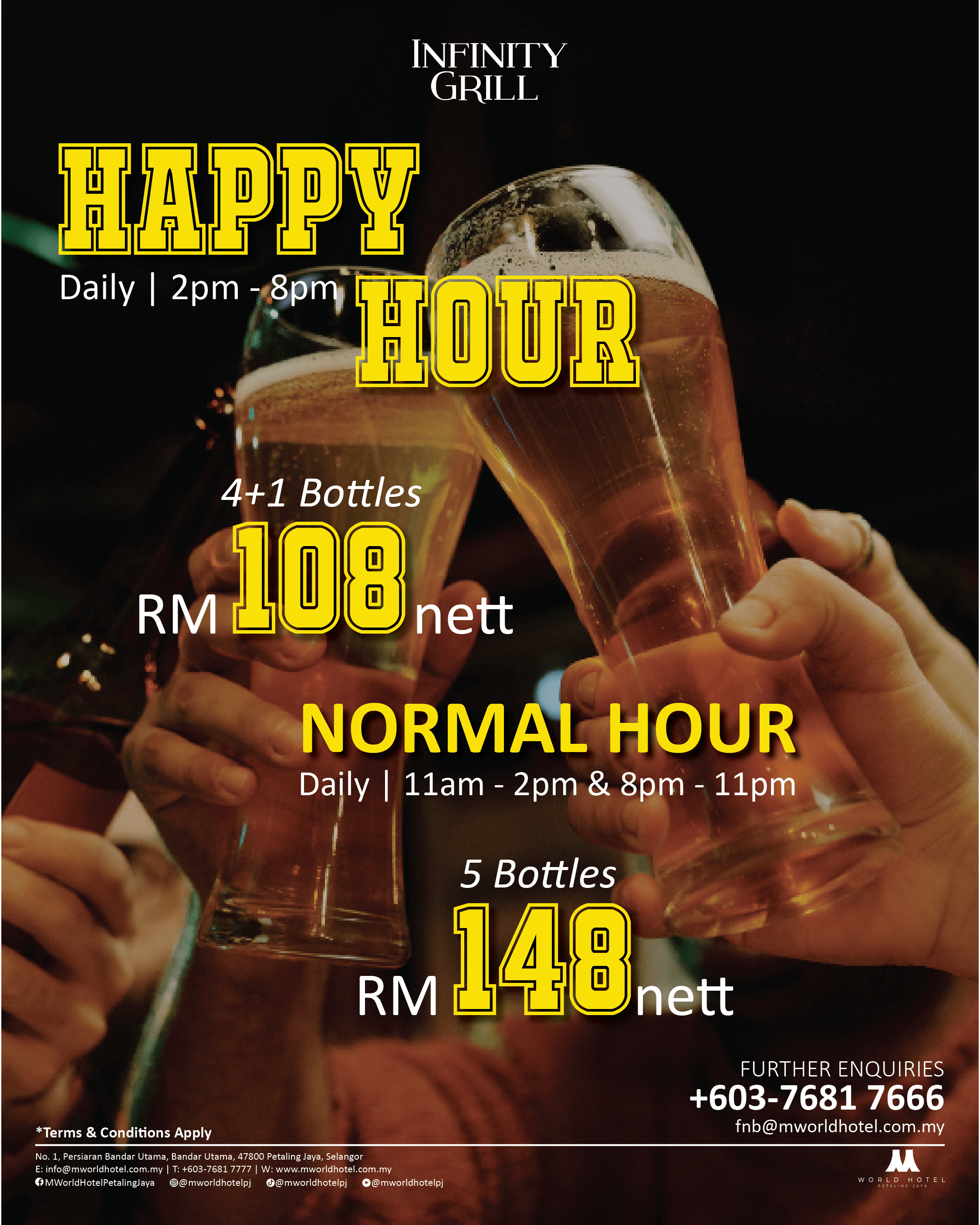 Happy Hour at Infinity Grill - M World Hotel